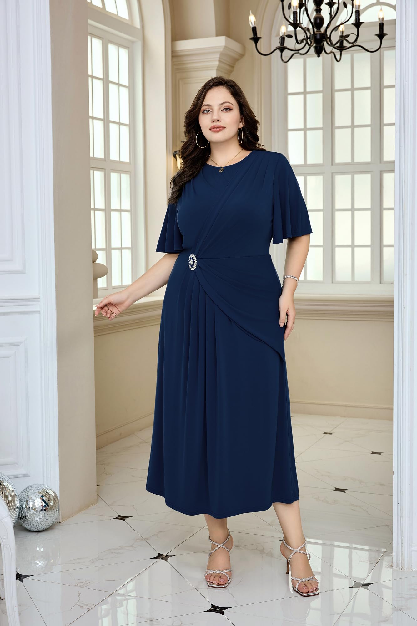 Hanna Nikole Wedding Guest Dress with Sleeves Fall Maxi Dress Summer Navy Blue Dress 18W