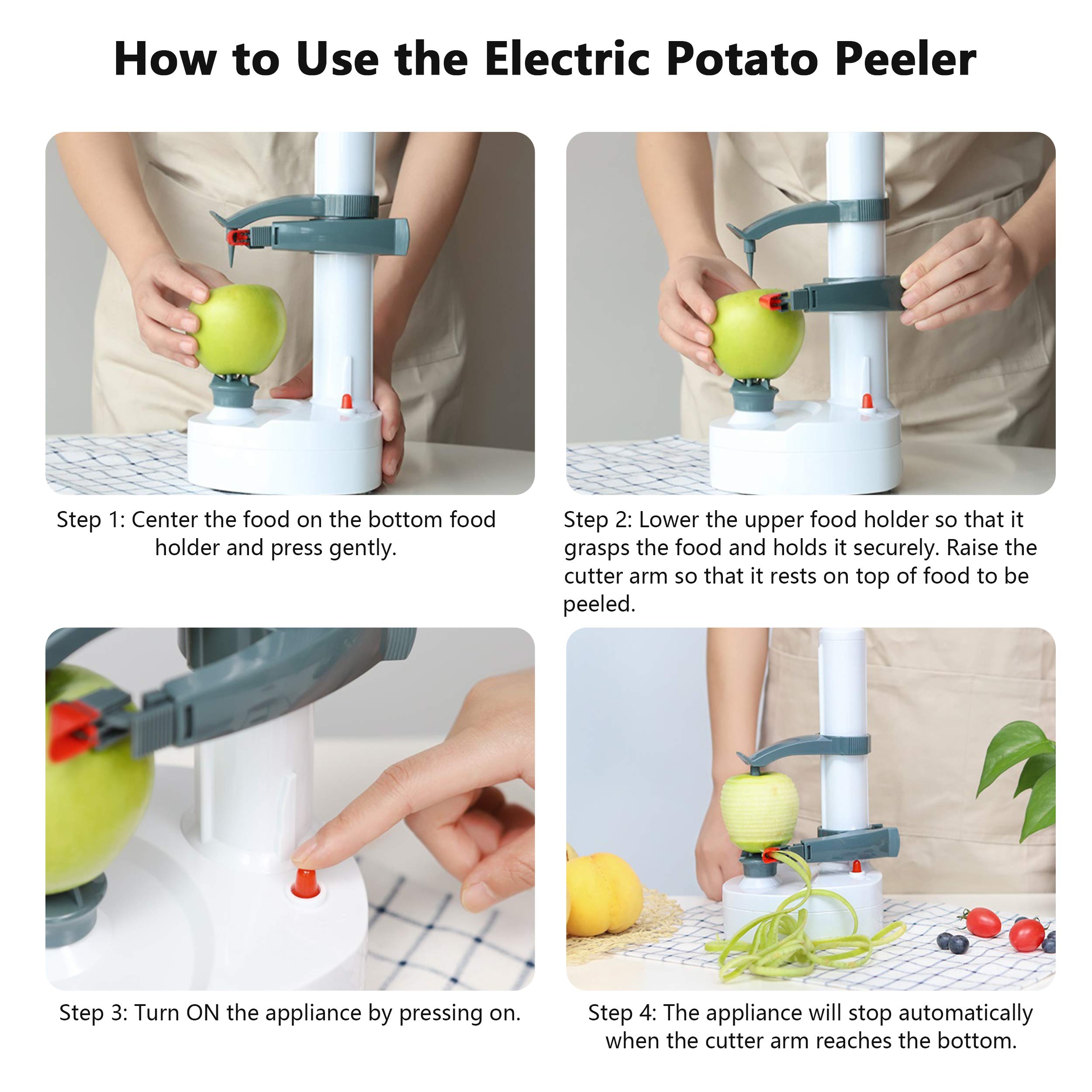 HOTIME Electric Potato Peelers-Electric Apple Peeler Automatic Rotating Fruits Peeler Vegetables Paring Machine Kitchen Peeling Tool for Apple-White