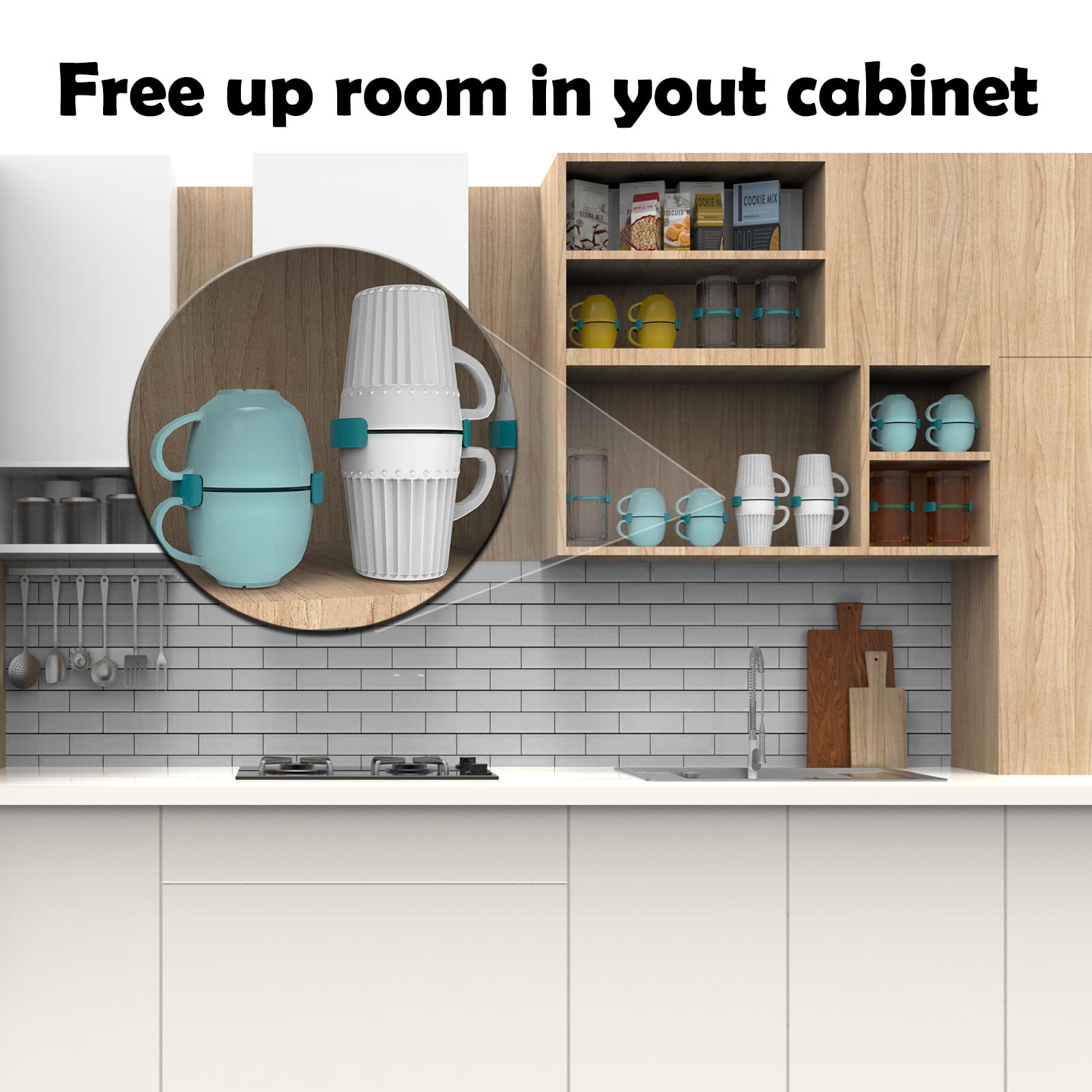 KURBERSON 6 Pcs Mug Organizer for Cabinet, Coffee Mug Stacker, Coffee Cup Holder, Capboard Space Savor, Black