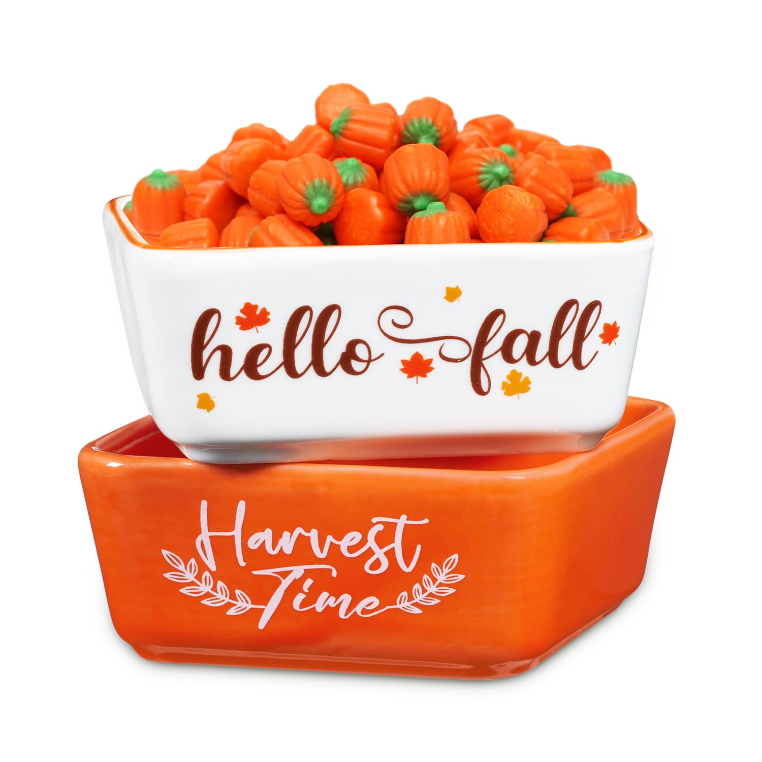 Kederwa 2pcs Fall Candy Dish Set,Mini Autumn Ceramic Candy Bowl with Fall Leave Harvest Fall Tiered Tray Decor Fall Gifts