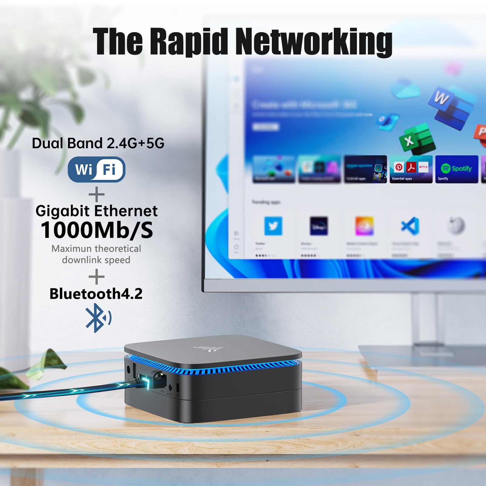 KAMRUI AK1 Plus Mini PC with Windows 11, Intel 12th Alder Lake N95 (Up to 3.4GHz), Mini Desktop Computers 8GB DDR4 256GB SSD Support 4K Display, WiFi/BT 4.2 for Business, Office, Home Server