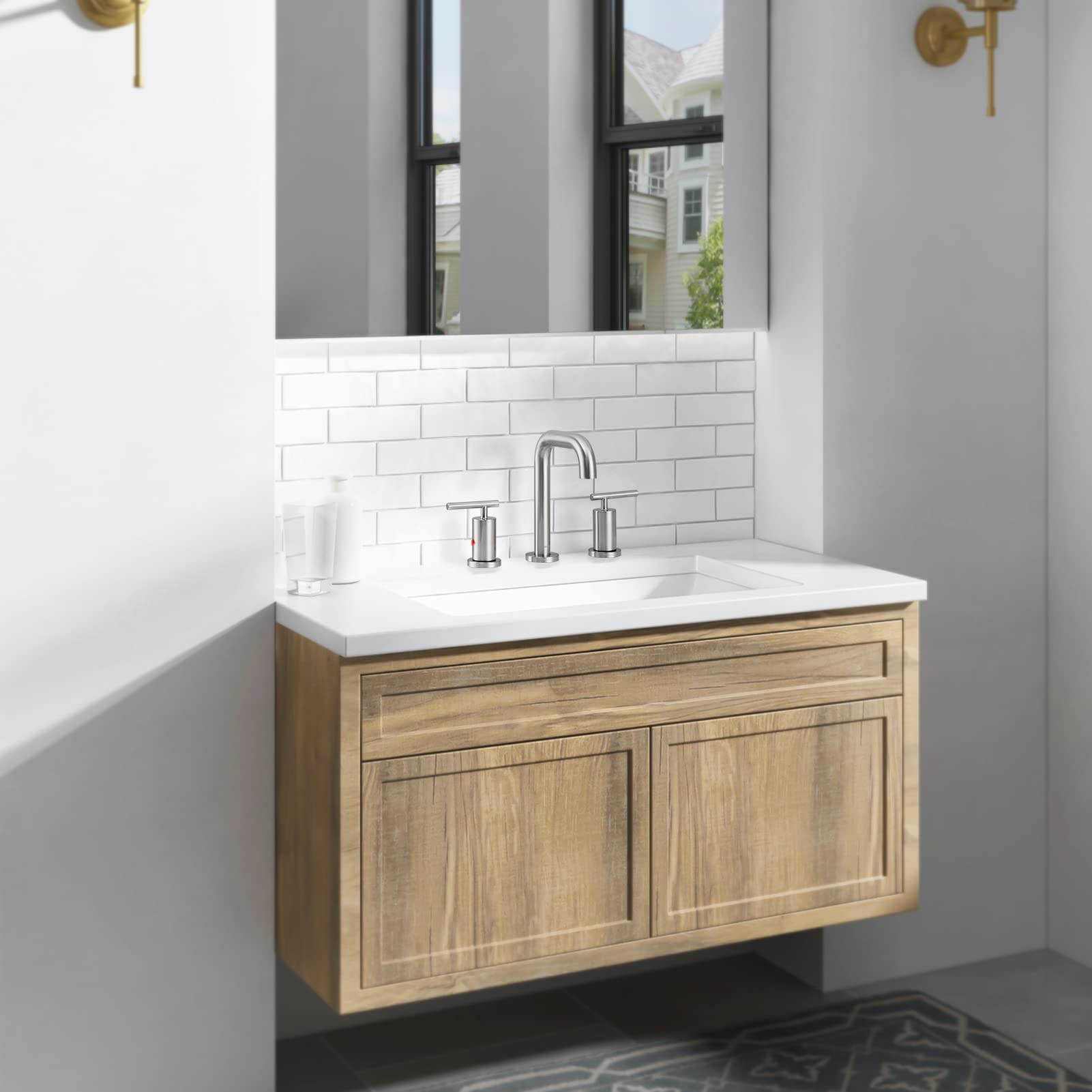 PARLOS Brushed Nickel 8 inch Widespread Bathroom Sink Faucet 3 Hole Vanity Faucet with cUPC Faucet Supply Lines, 1.2GPM