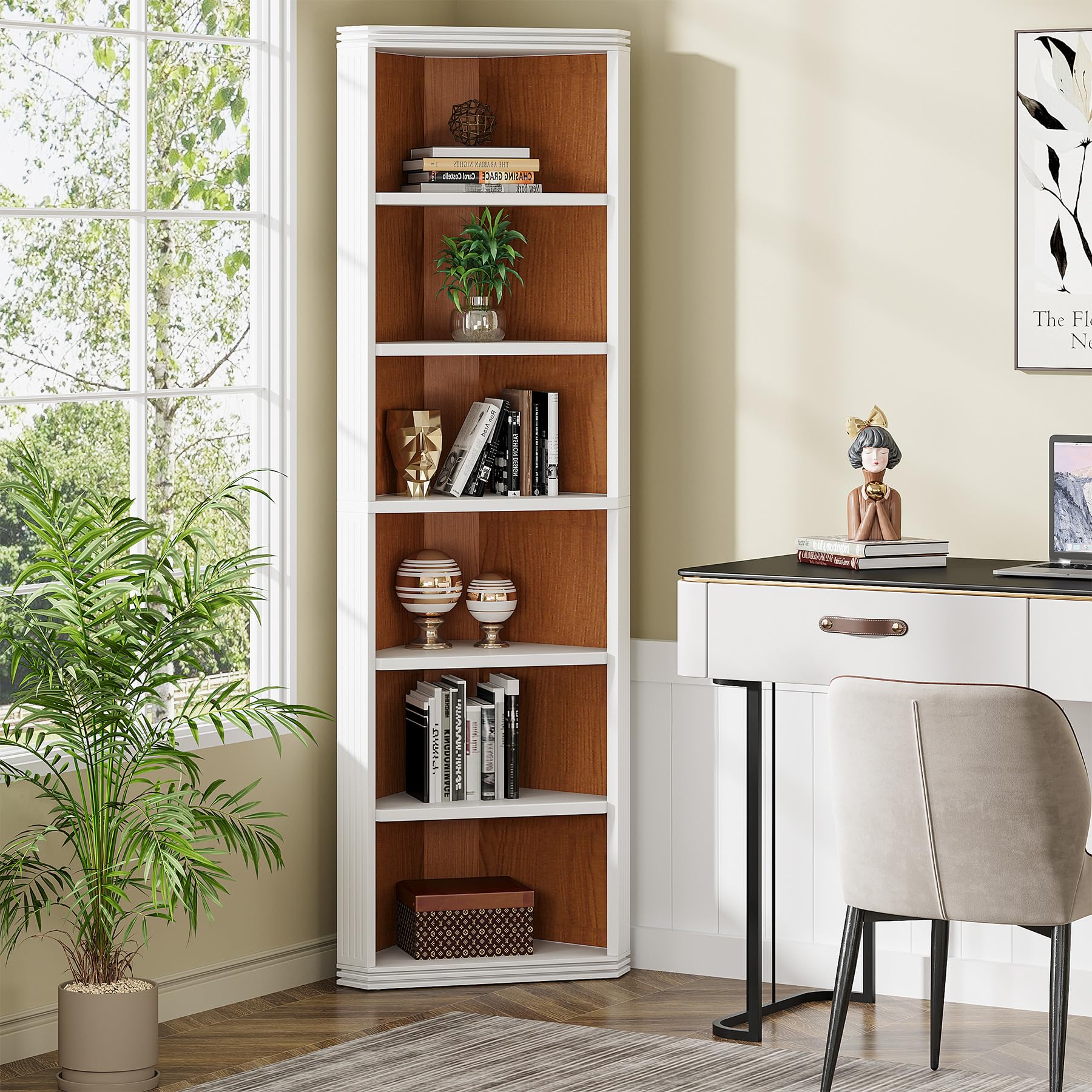 Tribesigns 7-Tier Corner Shelf, 70.87" Tall Corner Bookshelf, Modern White Corner Bookcase, Large Wood Display Shelf for Living Room, Bedroom, Home Office