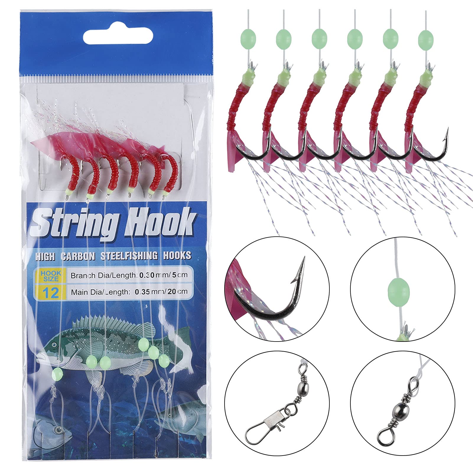 LSPAR 22 Packs Fishing Rigs Bait Saltwater Accessories Kit, Luminous Bait Rigs with String Hook and Bead,Fishing Lure Bait Rig Tackle