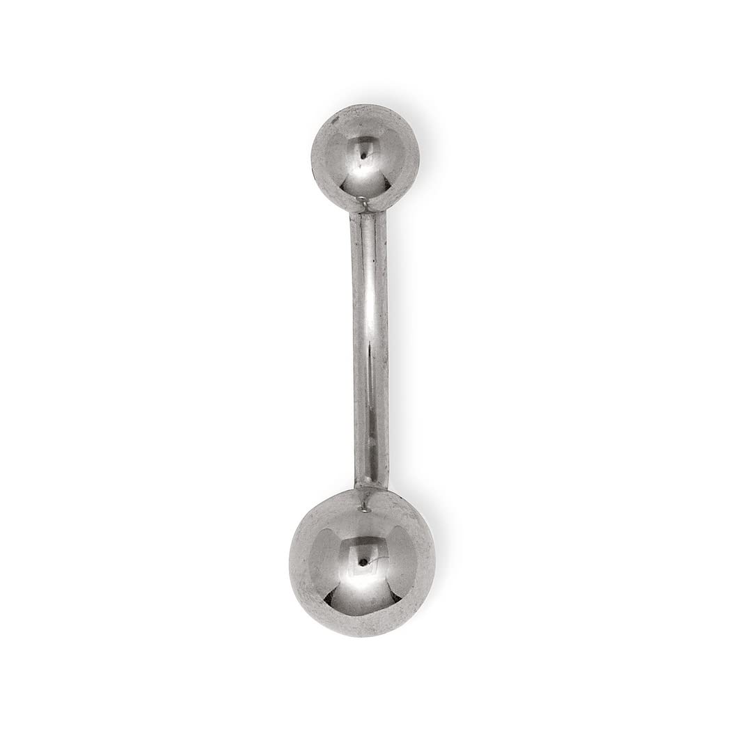 JewelryWeb Solid 14k Yellow, White or Rose Gold Curved Double Ball Button Navel Ring (5mm x 22mm) (Rose-Gold)