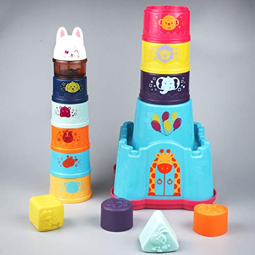KIMI HOUSE 15 Pieces Stack Up Cup Toys, Early Development Toys, Stacking, Nesting, Sorting Cups and Rattle Shaker for Infants, Toddlers, Boys, Girls, Kids