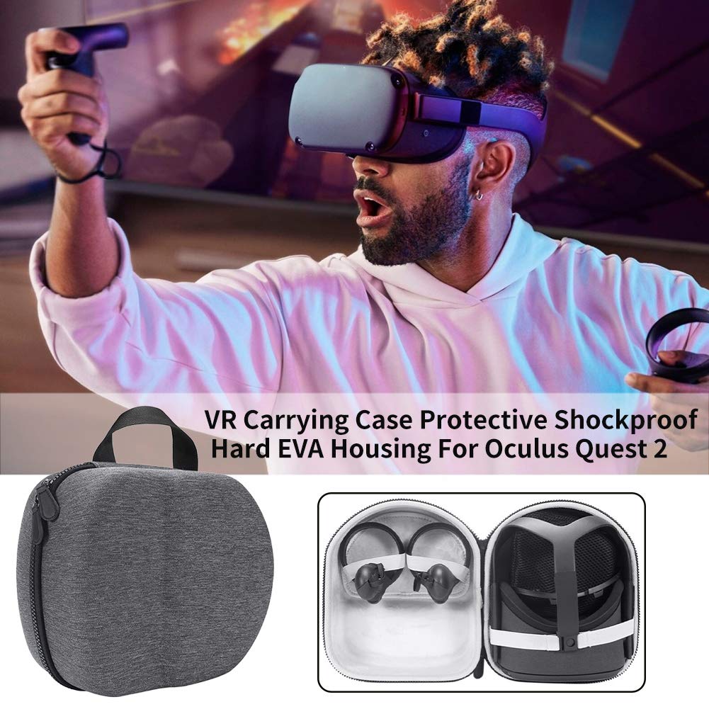 Just E Joy Travel Case for Oculus Quest 2 VR Gaming Headset Hard EVA Carrying Case Shockproof & 900D Waterproof Outdoor VR Headset Storage Bag w/Zipper & Strap