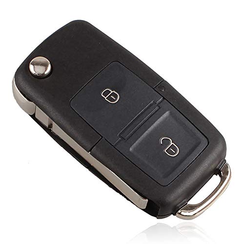 kaaka 2 Buttons Flip Folding Remote Fob Car Key Case with Uncut Blade for VW Golf Bora SEAT Skoda Auto Vehicle Key Shell Cover Replacement Part Black