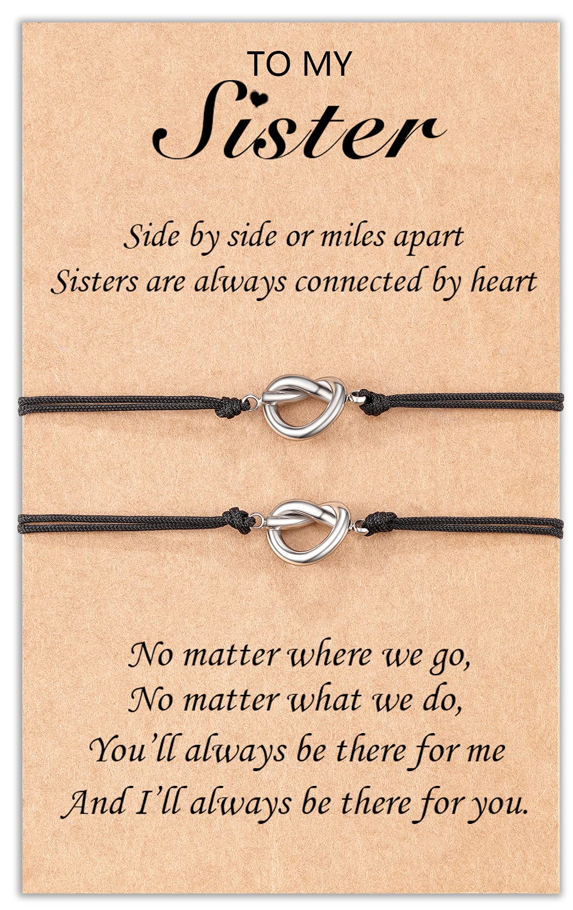 Jeka Sister Bracelets for 2, Sister Gifts from Sister, Matching Bracelets Best Friends Friendship Love Knot Distance Bracelet Birthday Gifts for 2 Younger Sister Teen Women