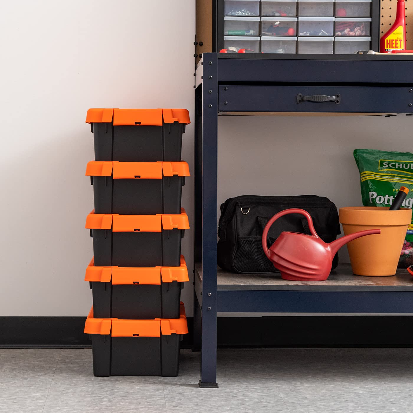 IRIS USA 19 Gallon Heavy-Duty Plastic Storage Bins, 2 Pack, Store-It-All Container Totes with Durable Lid and Secure Latching Buckles & IRIS USA 3 Gallon Heavy-Duty Plastic Storage Bins, 5 Pack