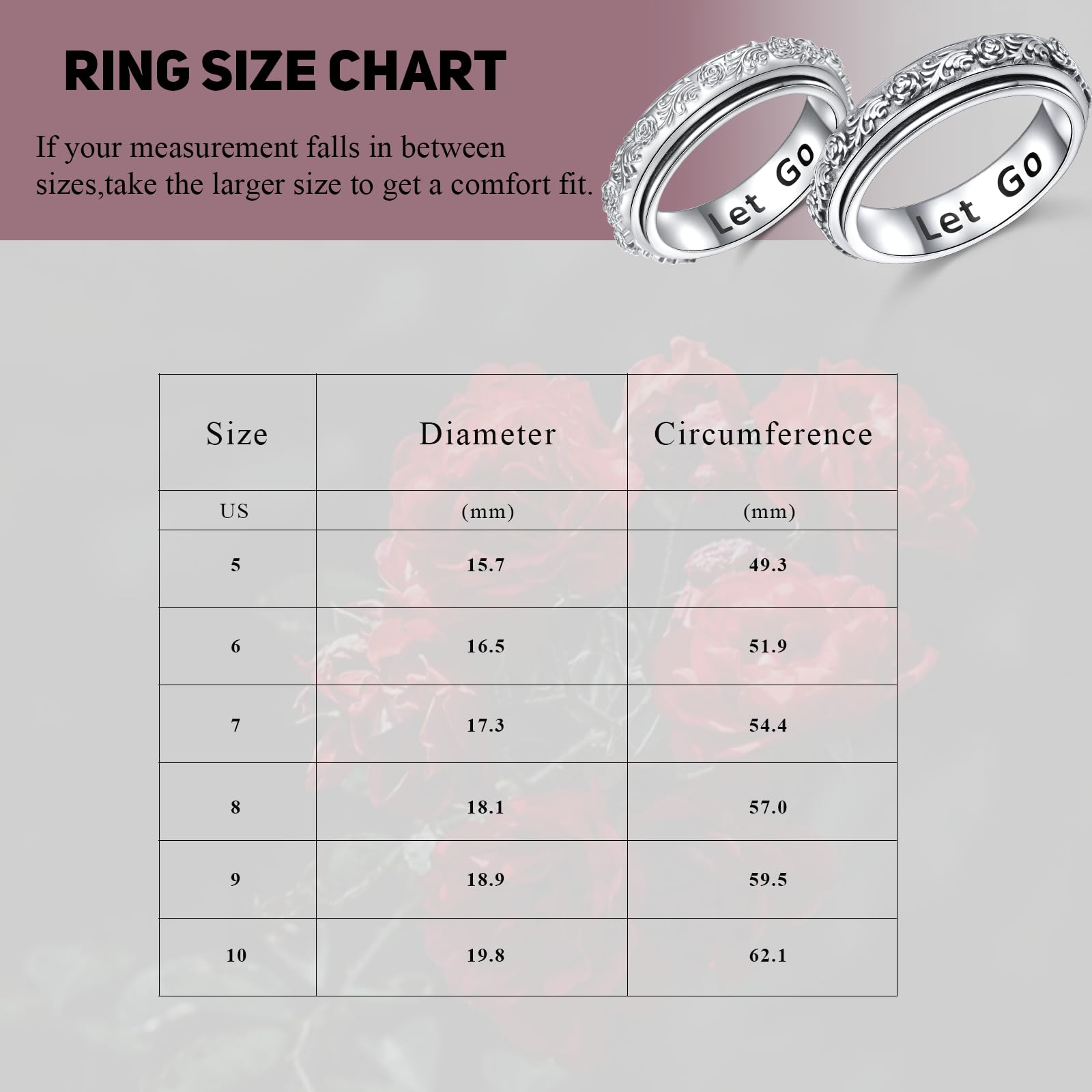Ladytree Christian S925 Sterling Silver Spinner Ring for Anxiety Inspirational Ring Fidget Worry Relieving Boredom ADHD Autism Band for Women Size 6