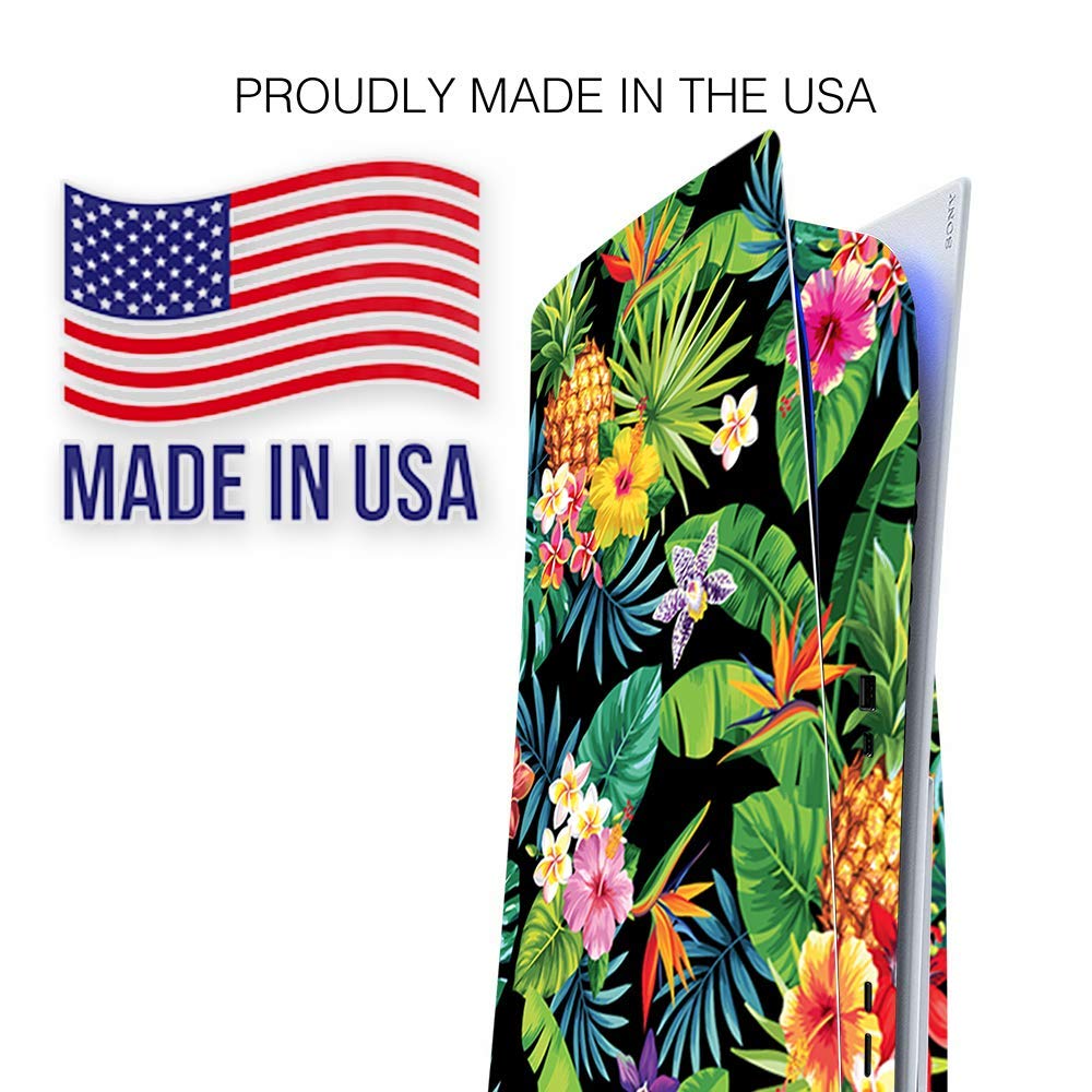 ITS A Skin Skins Compatible with Sony Playstation 5 Console Disc Edition - Protective Decal Overlay Stickers wrap Cover - Tropical Flowers Hibiscus Hawaii