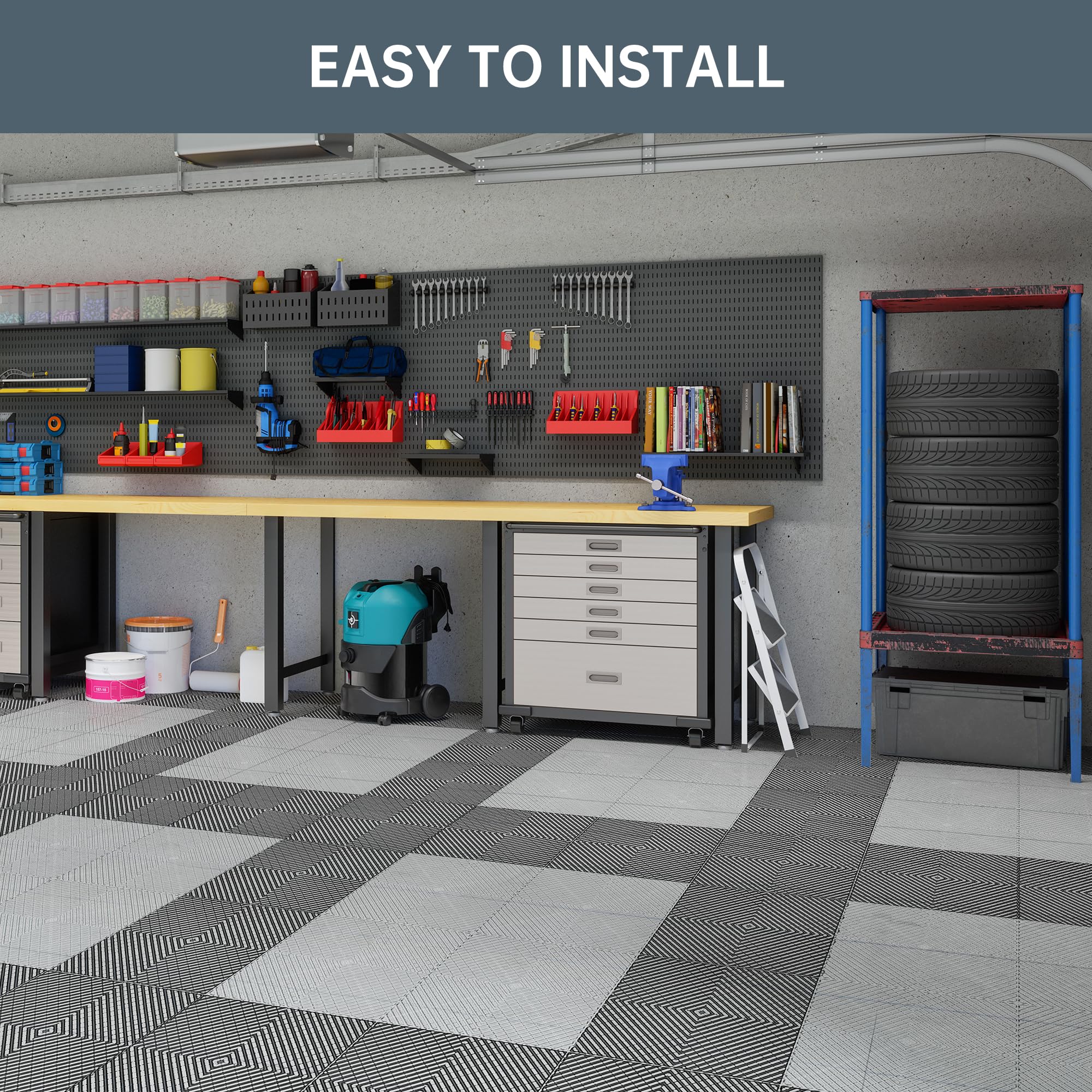 HOTSYSTEM Durable Polypropylene Interlocking Modular Garage Floor Tiles, Versatile Interlocking Floor Tiles, 15.7'' x 15.7'' x 0.7''(Thickness) Flooring Tile(20 Pack), Black