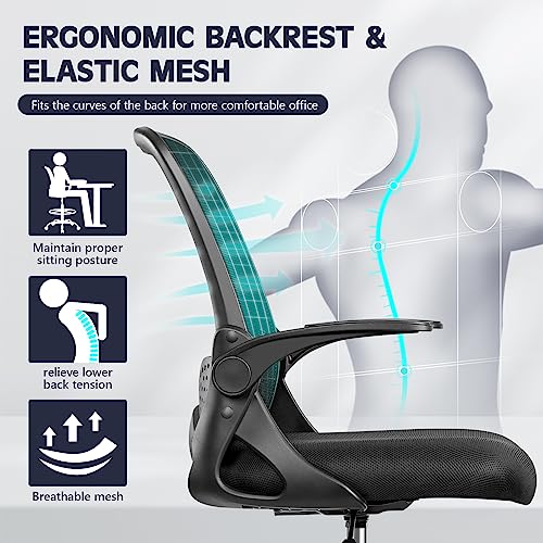 KERDOM Drafting Chair Tall Office Chair Ergonomic Computer Standing Desk Chair Swivel Work Chair with Flip-up Armrests and Adjustable Footrest Ring (933Z Black)