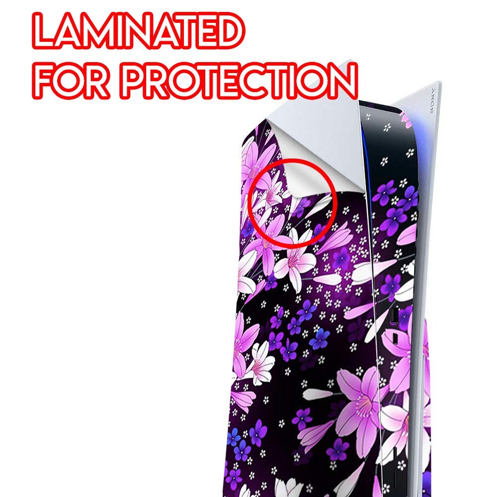 ITS A Skin Skins Compatible with Sony Playstation 5 Console Disc Edition - Protective Decal Overlay Stickers wrap Cover - Purple Pink Colorful Flowers Lillies