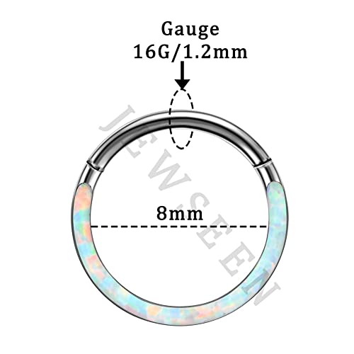 Jewseen G23 Solid Titanium Hinged Segment Hoop Rings White Opal Daith Earring Hoop 16G Tragus Helix Rings Cartilage Piercing Septum Clicker Body Jewelry