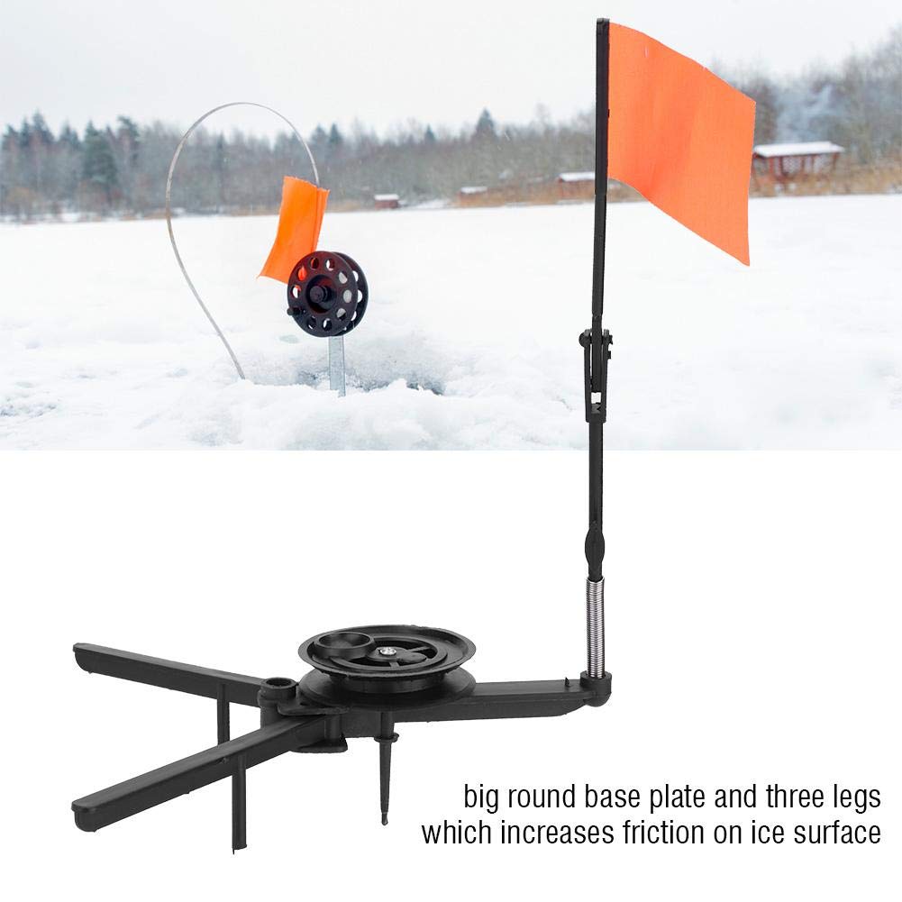 Ice Fishing Rod, Tip-Up Hand Compact Metal Pole Orange Flag for Ice Fishing Angler Tackle