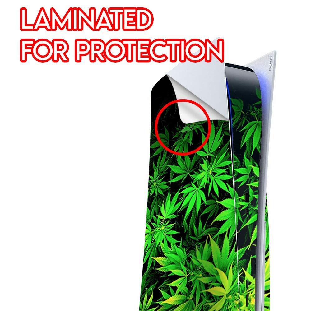 ITS A SKIN Skins Compatible with Sony Playstation 5 Console Disc Edition - Protective Decal Overlay stickers wrap cover - weed green bud marijuana leaves