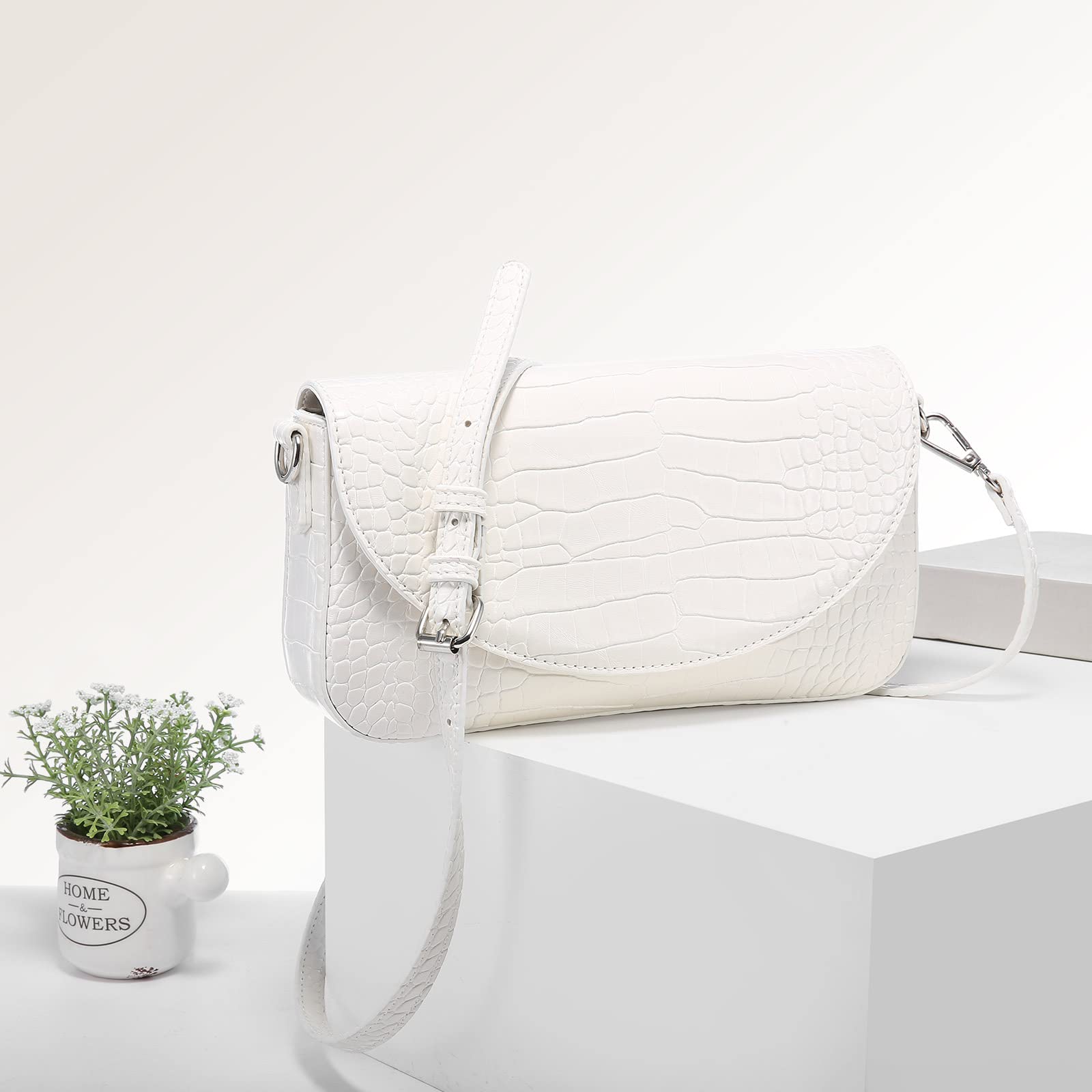 LOVEVOOK Small Shoulder Bag for Women, Mini Tote HandBag Vegan Leather Crocodile Clutch Purse with Zipper Closure