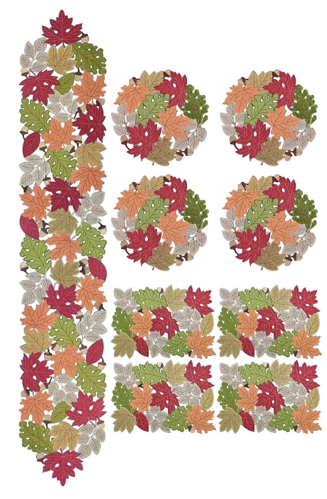 KEVA Fall Placemats Set of 4, 15inch Round Placemats, Fall Decorations for Home, Autumn Maple Leaves Cutwork Embroidered Placemats for Harvest Thanksgiving Holiday Decor