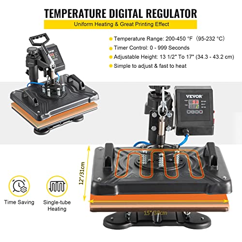 VEVOR Heat Press Machine 12x15 inch 8 in 1 Combo Digital Multifunctional Sublimation Heat Transfer Machine 360 Degree Rotation Swing Away for Printing T Shirts Hat Mug Cap Plate