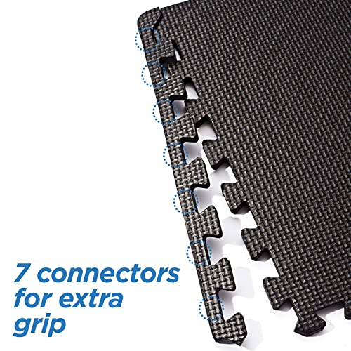 Interlocking Floor Tiles, EVA Foam Puzzle Mat with Borders - Black and White, 16 SQ. FT (16 Tiles) (Black & White)