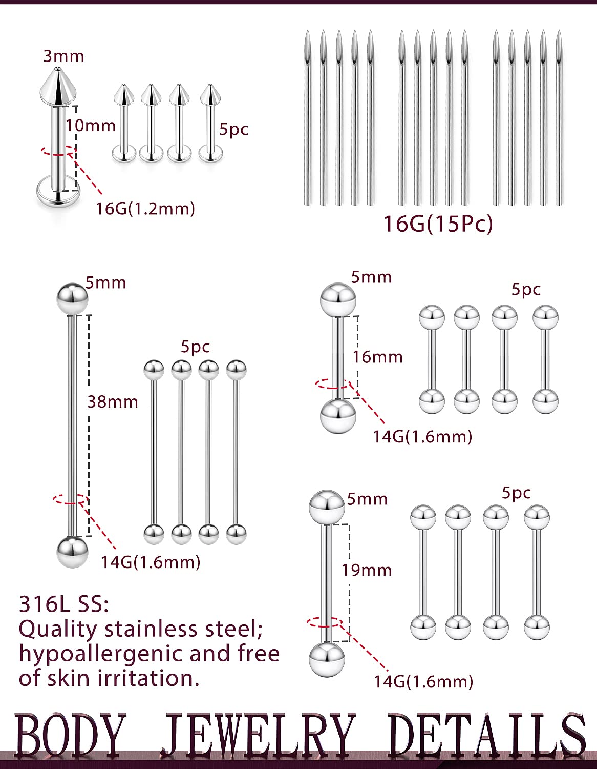 Jenxnjsjo Piercing Kit Piercing Kits for All Piercings Belly Button Piercing Kit Peircings Kits Ear Piercing Septum Piercing Kit Peircing Kit Body Piercing Kit Piercing Kits Body Piercing Kits