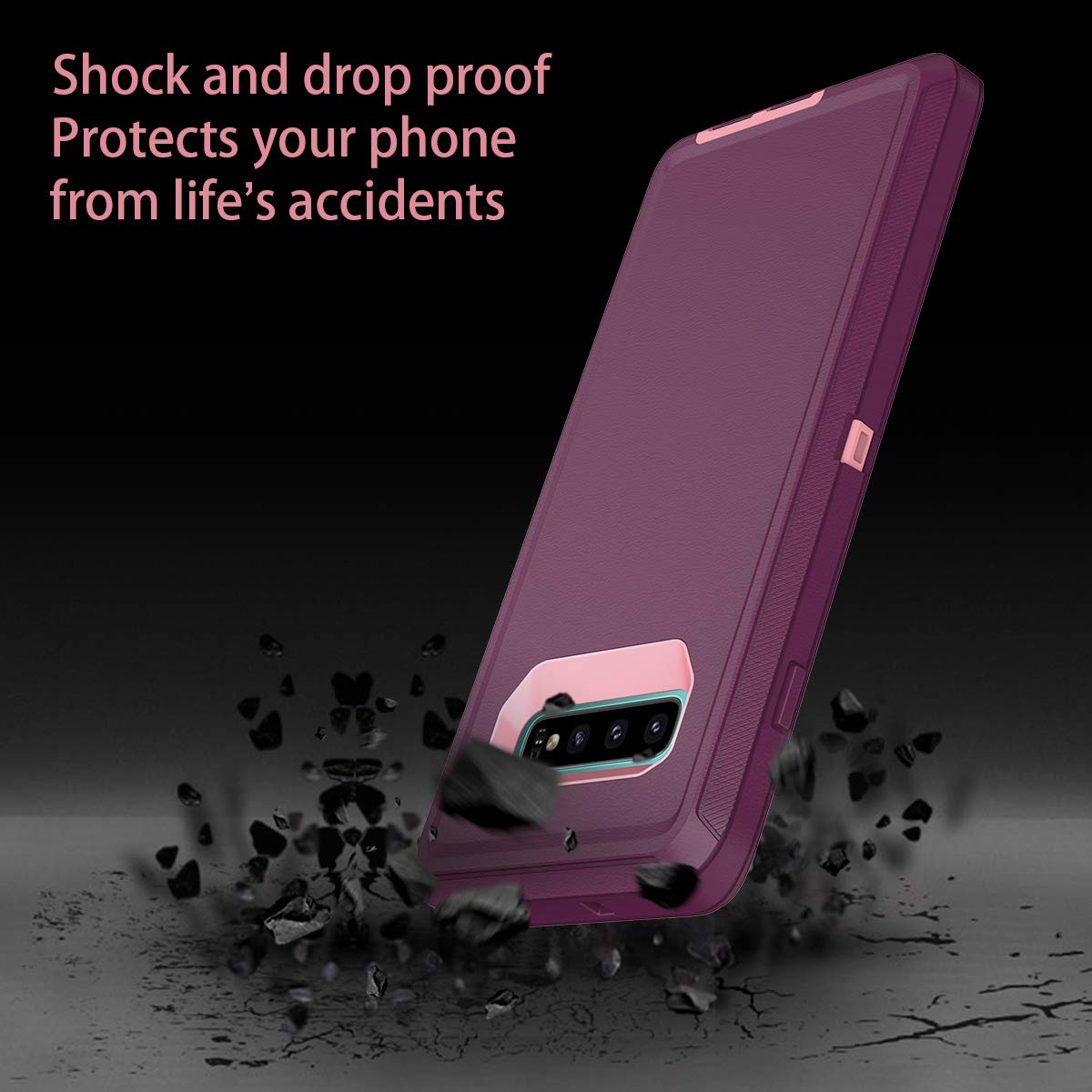 I-HONVA for Galaxy S10 Plus Case Shockproof Dust/Drop Proof 3-Layer Full Body Protection [Without Screen Protector] Rugged Heavy Duty Cover Case for Samsung Galaxy S10 Plus,Purple/Pink