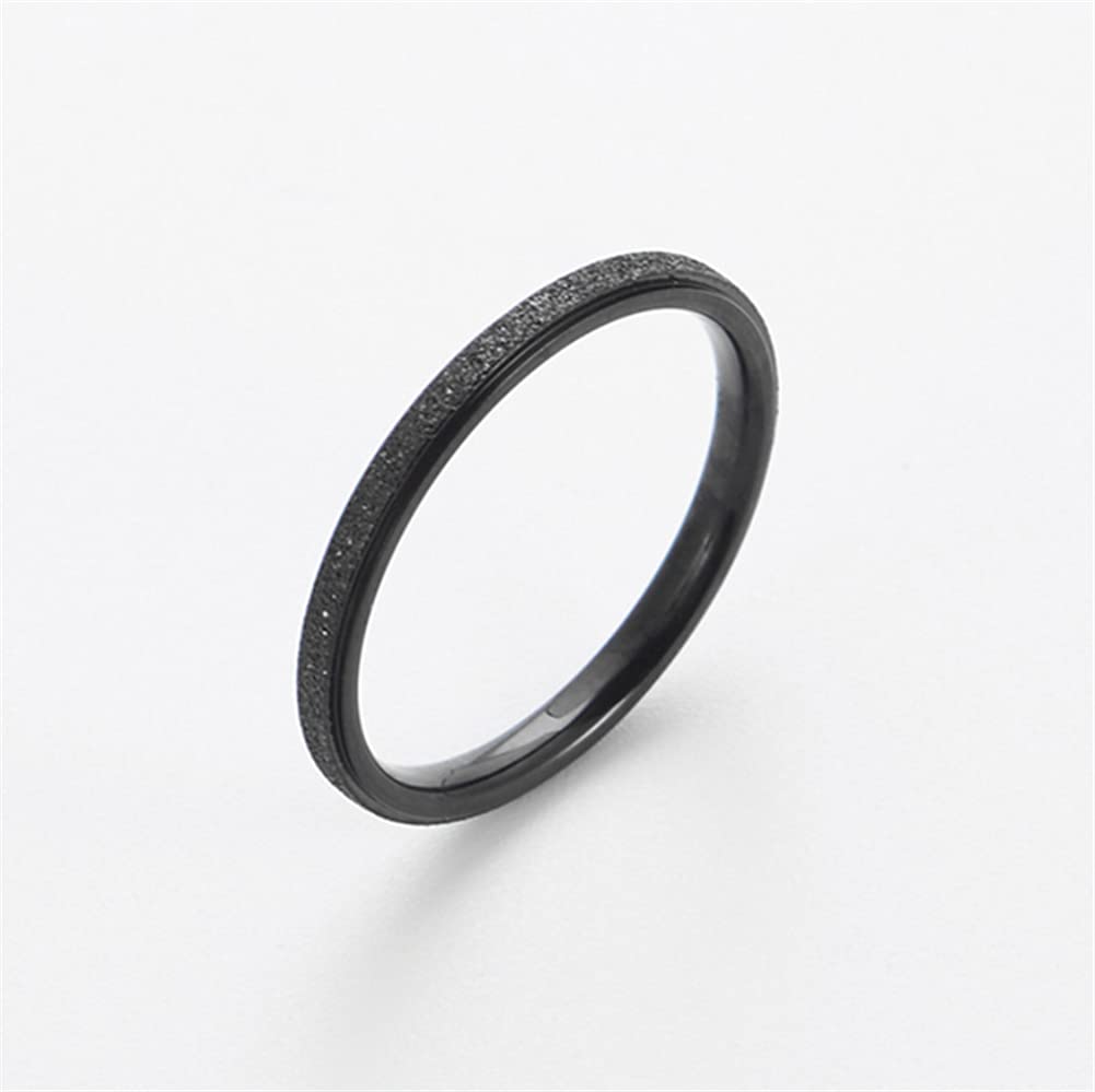 IFUAQZ Women's Men's Stainless Steel 2mm Thin Stacking Midi Rings Silver Rose Gold Sand Blast Finish Engagement Wedding Bands, Black Size 6