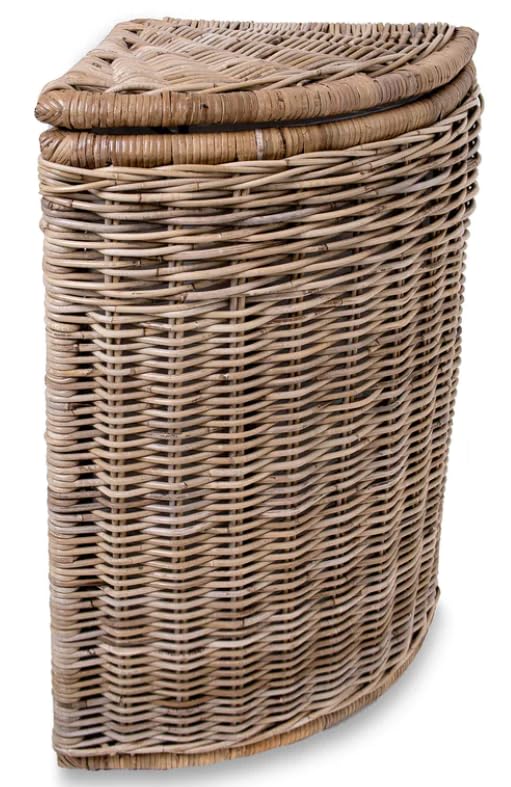 The Basket Lady Corner Wicker Laundry Hamper, 15 in L x 15 in W x 28 in H, Serene Greyβ¦