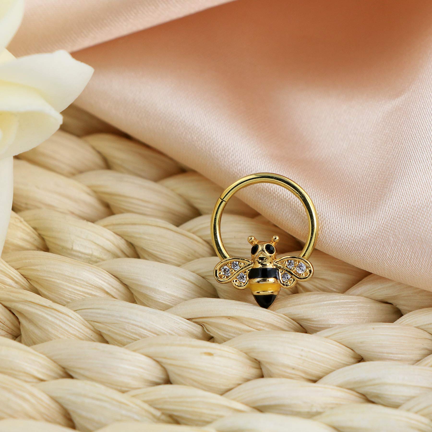 Jewseen Hinged Segment Ring Dainty Cute Bee Cartilage Earring 16G Nose Ring Septum Clicker Tragus Daith Helix Piercing Jewelry