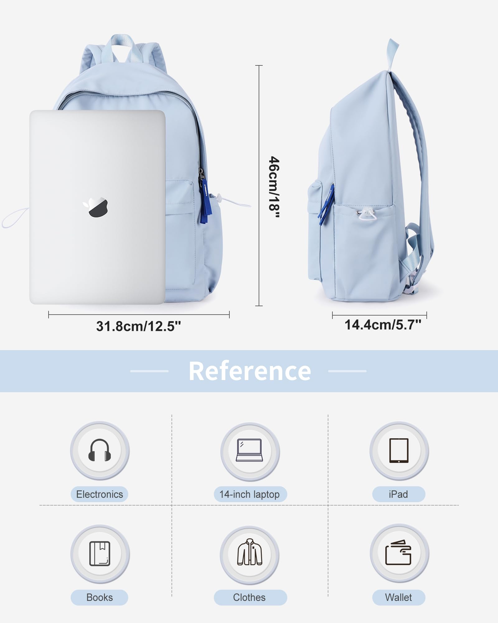 kibachev Blue Casual Daypack Backpack Simple Backpack College Backpack for Women Carry On Backpack