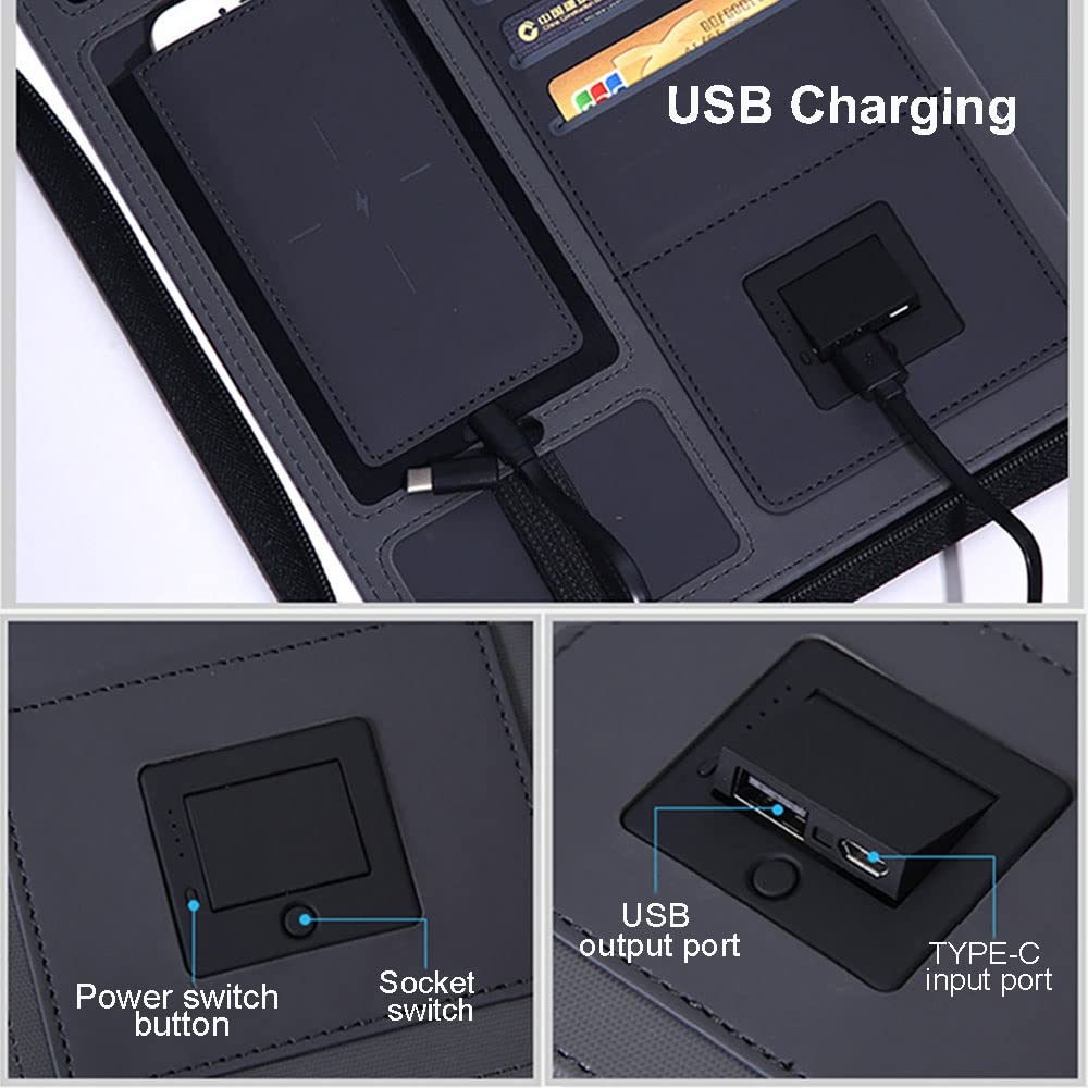 HOUKAI A4 Charging Portfolio Folder Multifunction Zipper Binder with 6000mah Power Office Notebook Organizer (Color : E)