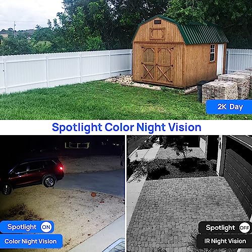 VIKYLIN Solar Security Cameras Wireless Outdoor, 2K Battery Powered Outdoor Camera, 2.4GHZ WiFi Home Security with Spotlight Color Night Vision, AI PIR Motion Detection, 2-Way Talk, Siren Alarm