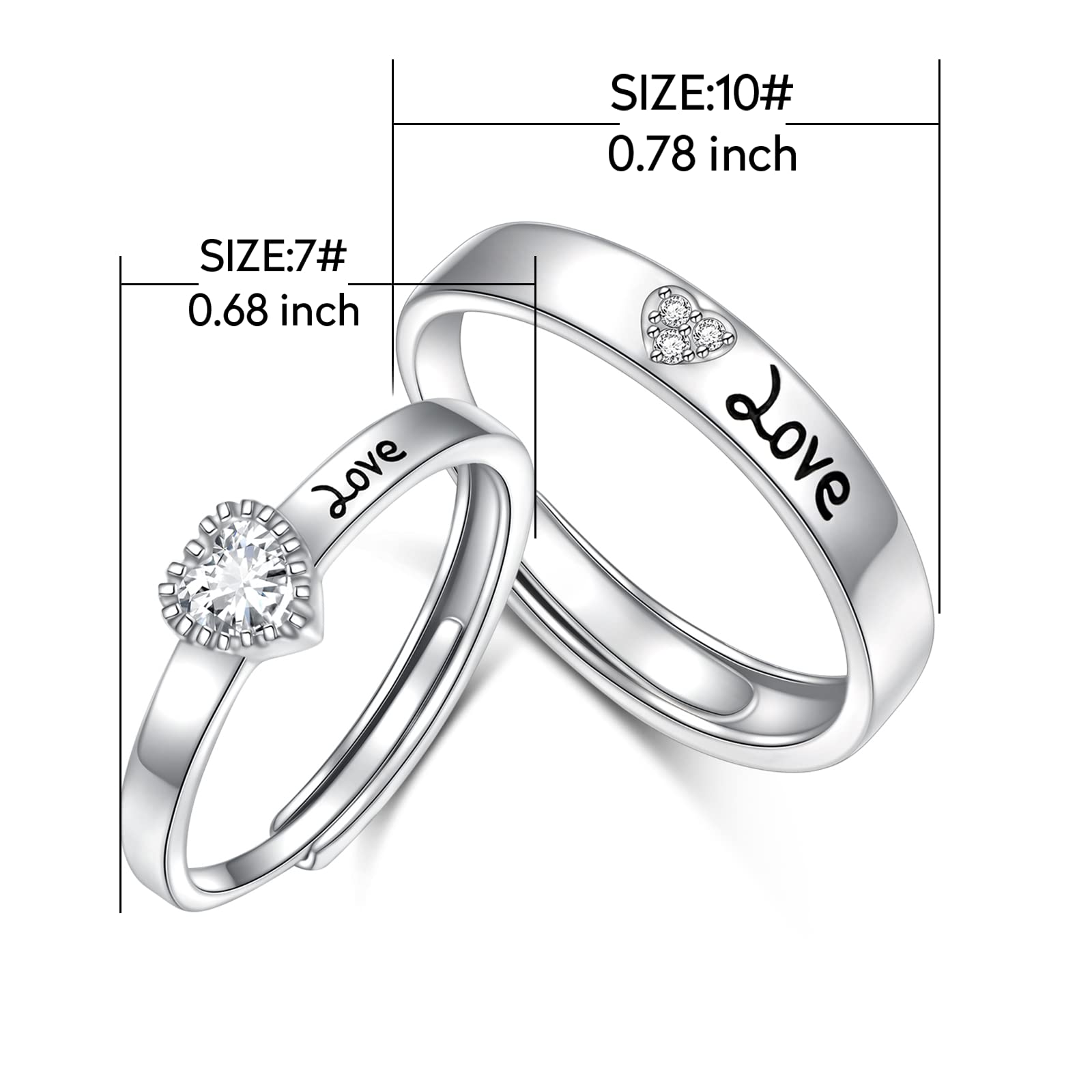 Heart Promise Rings for Couples I Love You 2PCS 925 Sterling Silver Adjustable Matching Rings for Couples His and Her Wedding Rings Set