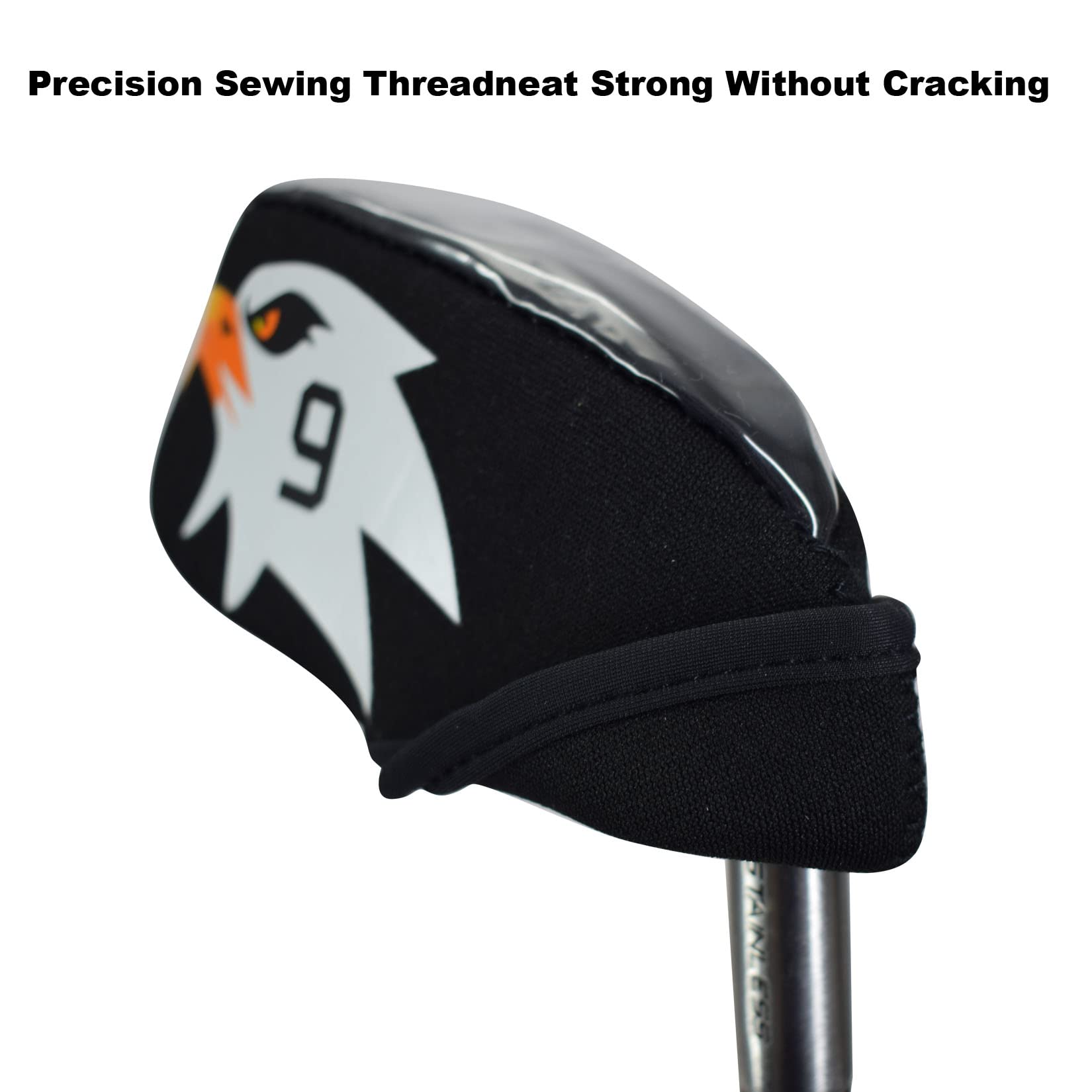 LAISUNTIM Golf Iron Head Covers, Neoprene Iron Protective Headcover Set with Top Window(Black)