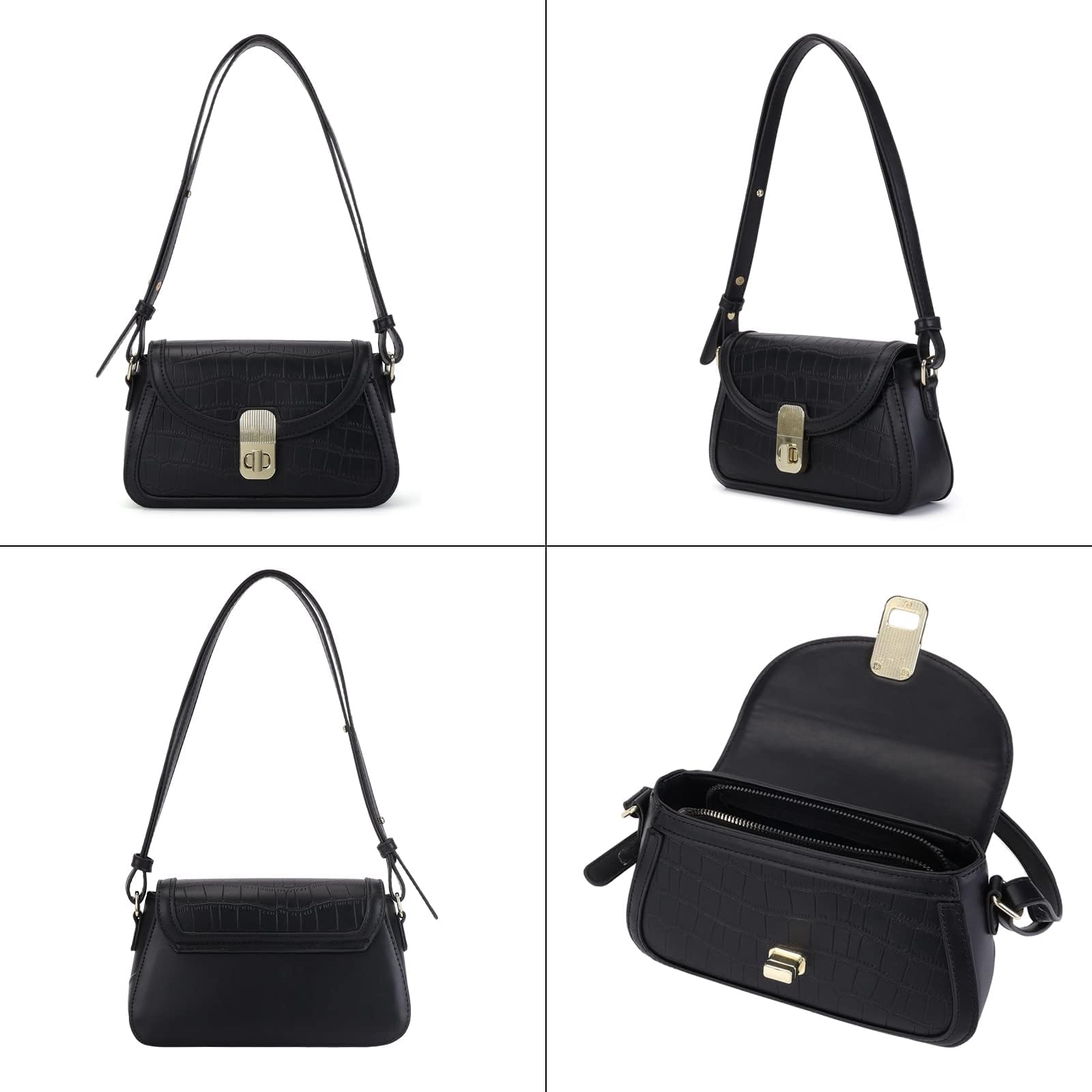 MAXWISE Alligator Print Crossbody Bag - Small Tote Shoulder Bag for Women, Cute Clutch Purse (Black)