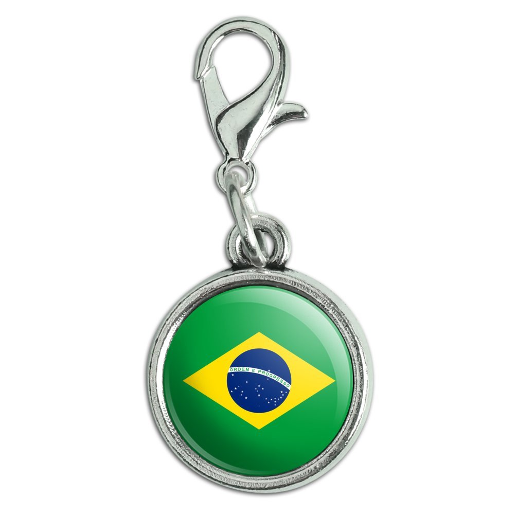 GRAPHICS & MORE Antiqued Bracelet Pendant Charm with Lobster Clasp Country National Flag A-C - Brazil National Country Flag