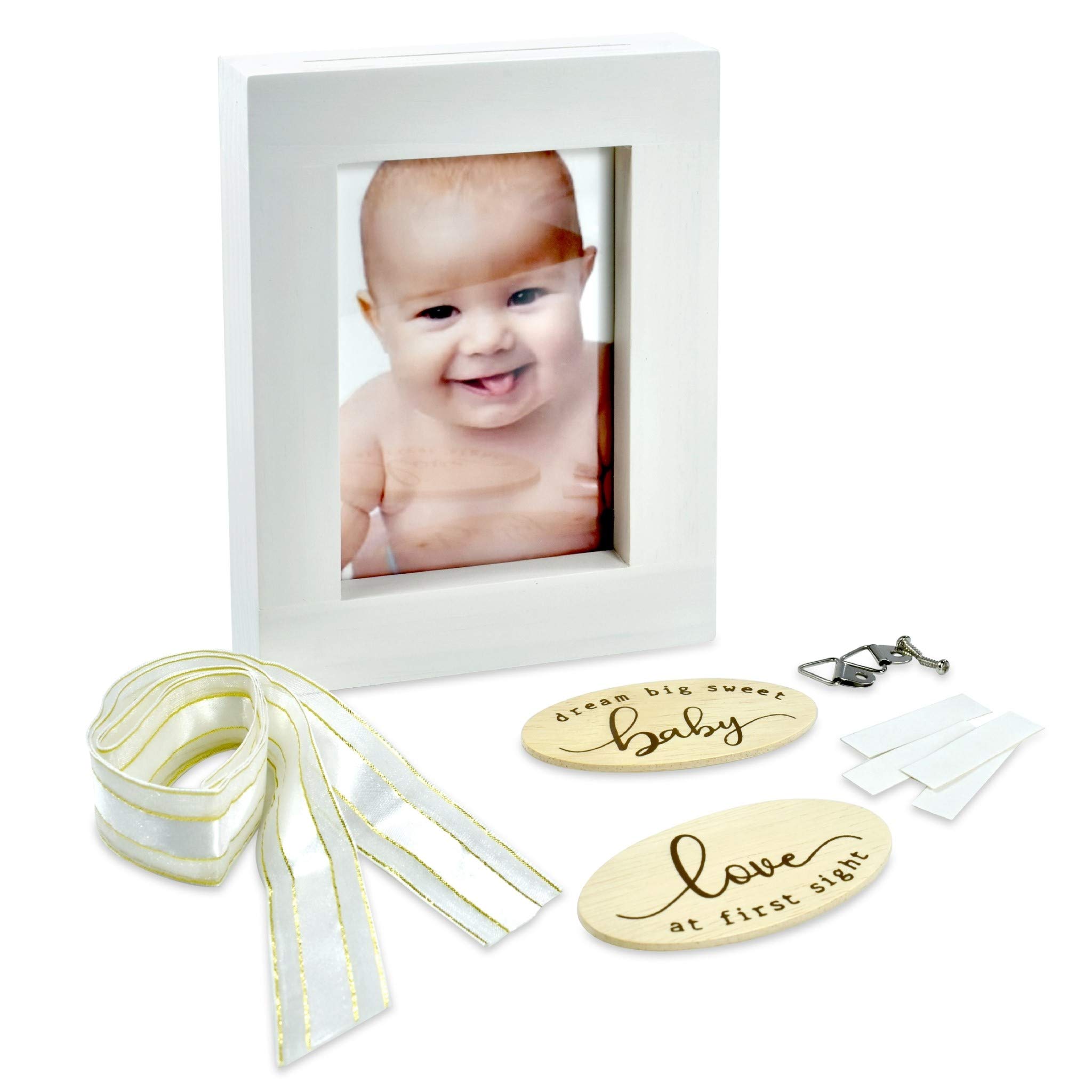 I’m Solid Wood Sonogram Pregnancy Baby Ultrasound 2 Sided Photo Frame, Great for Expecting New Parents Keepsake & Nursery Décor “Love at First Sight/Dream Big Sweet Baby" (White)