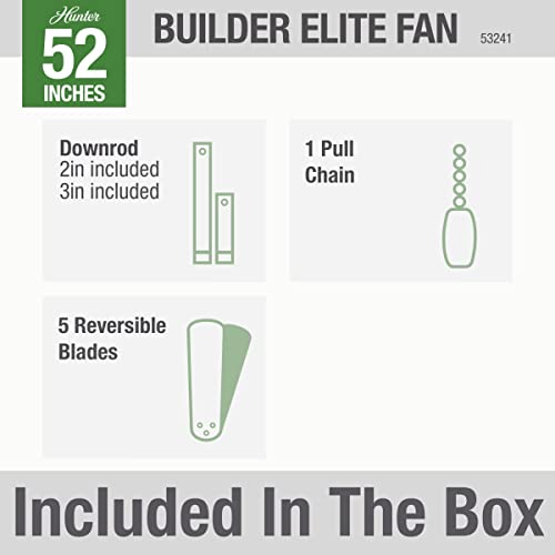 Hunter Fan Company 53241 Builder Elite Indoor Ceiling Fan with Pull Chain Control, 52", Brushed Nickel Finish