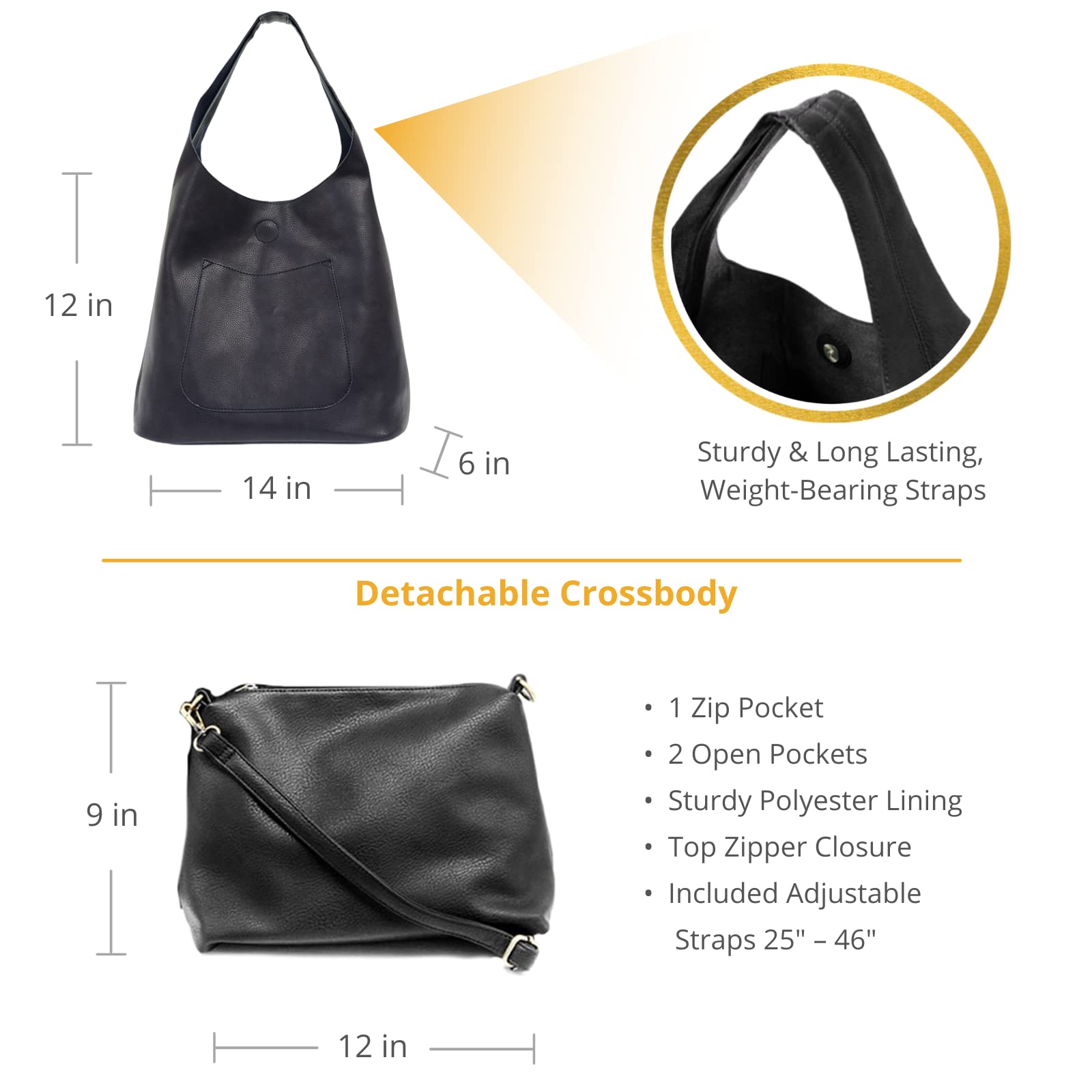 Joy Susan Womens Molly Slouchy 2-in-1 Hobo Handbag