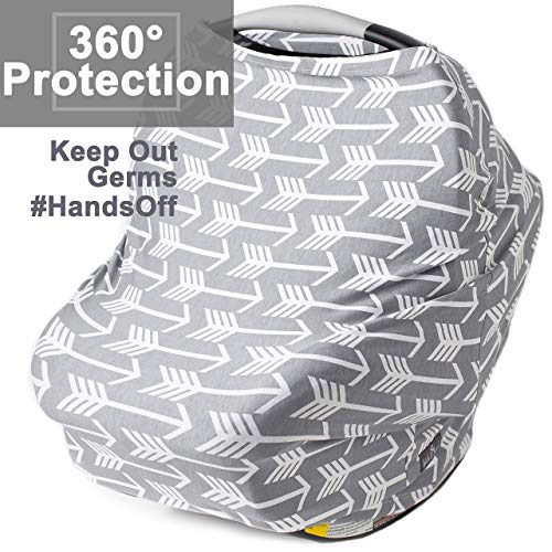 Kids N' Such Baby Blanket and Multi Use Nursing Cover, Car Seat Canopy, Shopping Cart, High Chair, and Stroller Bundle - Grey Arrow