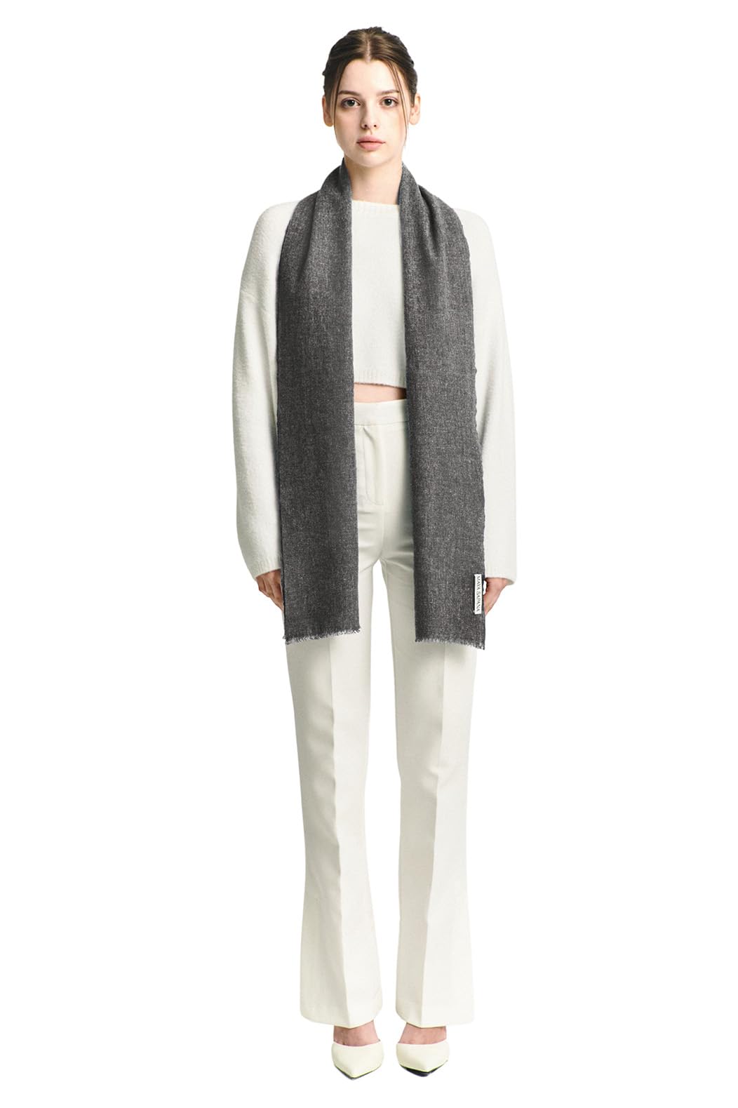 Maya Sapana 100% Cashmere - Classic Woven Cashmere Scarf for women/men (Light Grey)