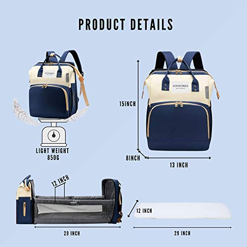 JOYWORKS 6-in-1 Mammy Bag Diaper Backpack Baby Travel Bag with Foldable Diaper Changing Station