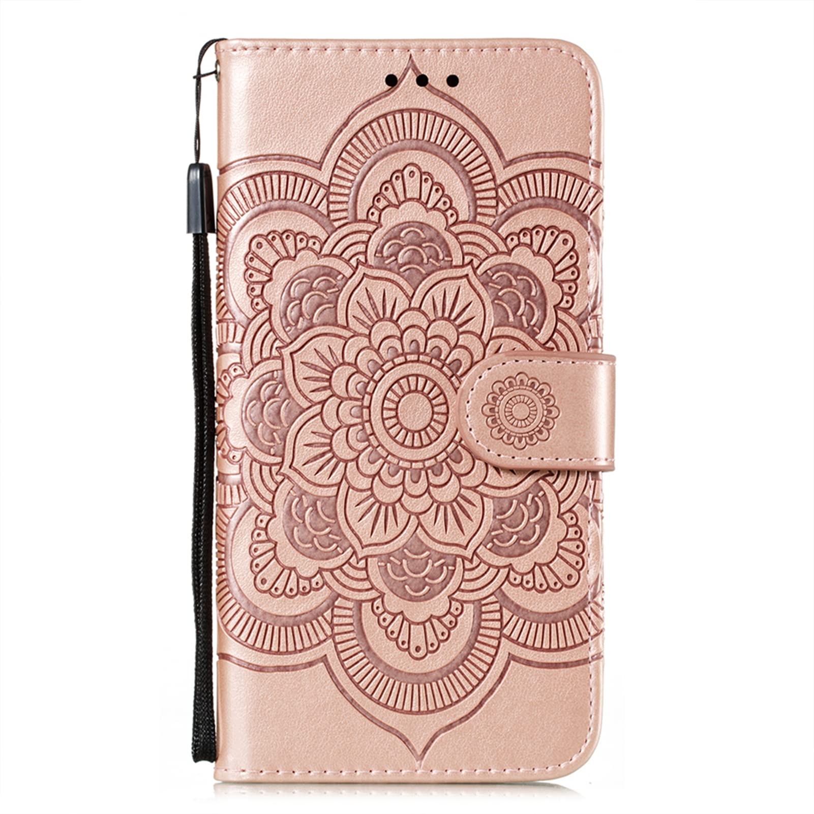 IMIRST for iPhone 15 Pro Max Case Mandala Embossed Premium PU Leather Bookstyle Magnetic Flip Wallet Case with Card Slot Stand Shockproof Cover for iPhone 15 Pro Max Mandala Rose Gold LD