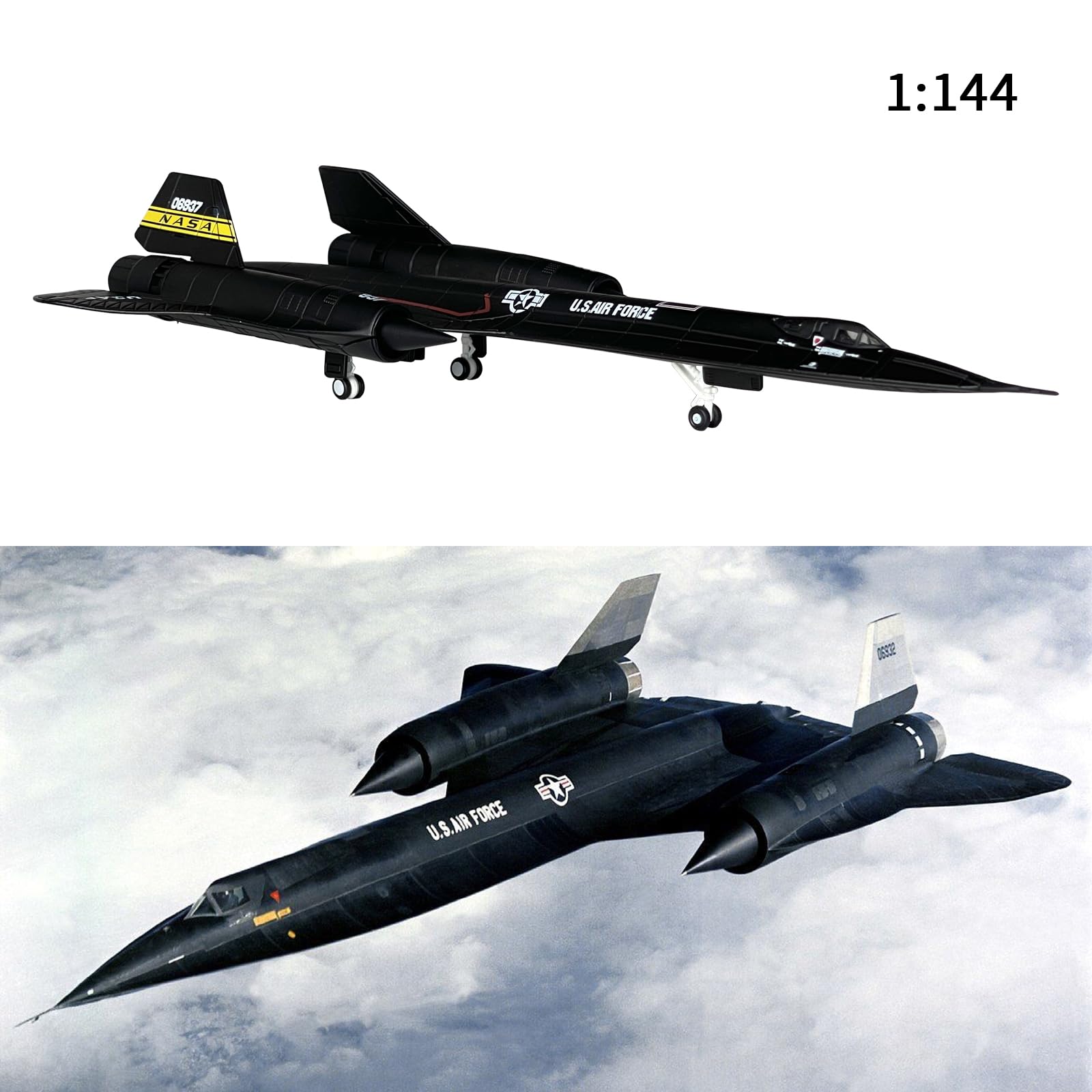 SR-71 Blackbird Model Plane 1/144 SR71 Blackbird Aircraft Model Metal Blackbird Aircraft Model Military Fighter Attack Airplane Model with a Free Bomb Loading Vehicle for Collection or Birthday Gift