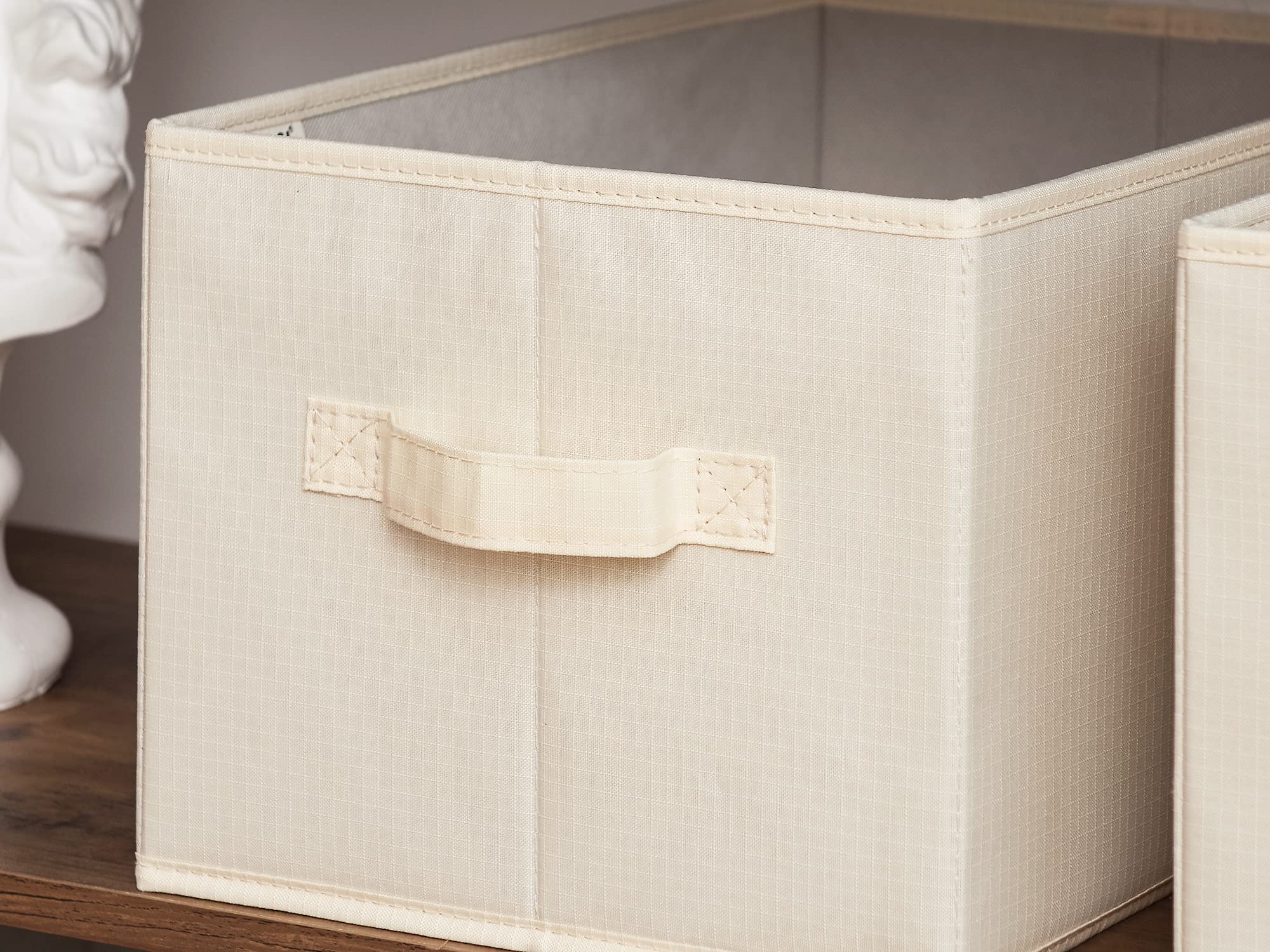 Labcosi Cloth Storage Baskets for Shelves, Rectangle Baskets with Handles, Closet Storage Bins, Gift Basket, Beige, 4-Pack