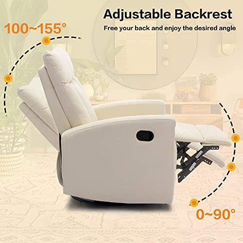 JC HOME 360 Wide Manual Rocker Swivel Footrest Glider&Swivel Recliner, White