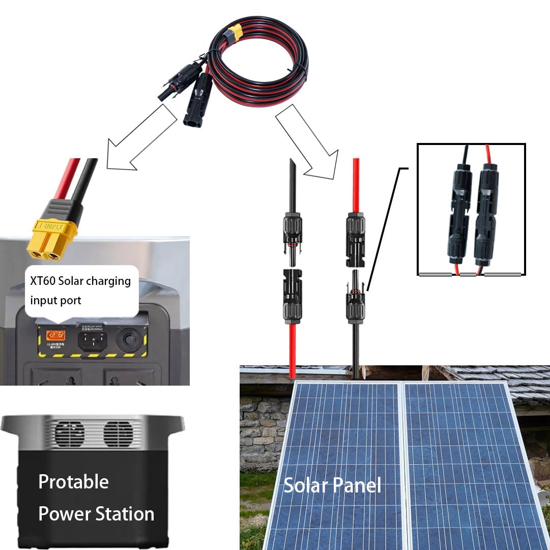 iHaospace Solar to XT60 Extension Cable 10FT 10AWG, Solar Panel Connector to XT60 Adapter Charging Cable Compatible for EcoFlow River and Delta 2 Pro Max Bluetti EB55 Anker 757 767 Power Station