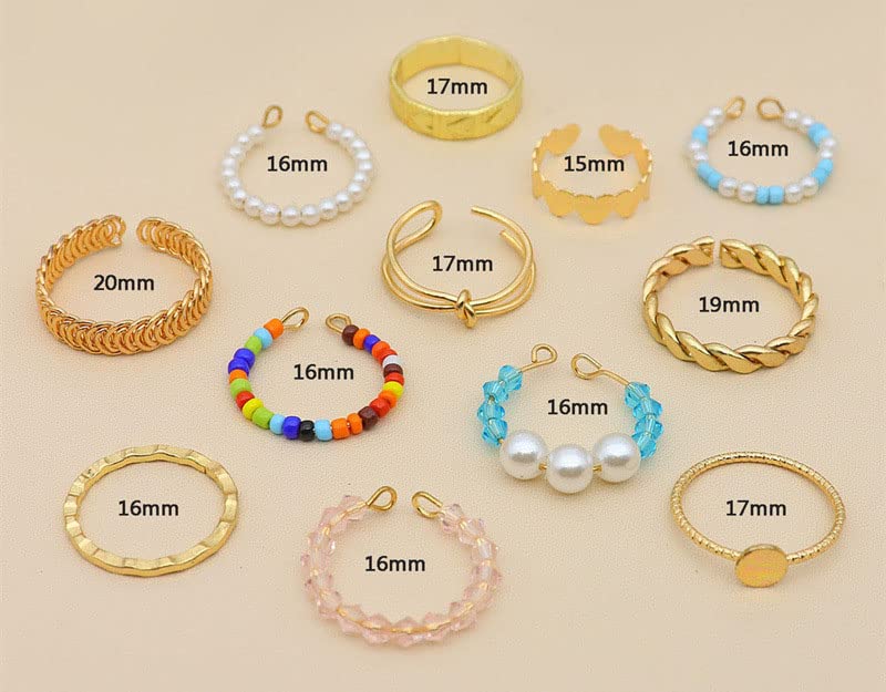 lianiser 12pcs Gold Knuckle Pearl Beaded Crystal Chain Adjustable Stackable Rings Sets for Teens Girls Women, Boho Retro Minimalist Heart Twist Cirlcle Wave Finger Nail Multiple Rings Pack